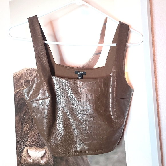 Express | Tops | New Express Animal Croc Embossed Faux Leather Crop Top ...